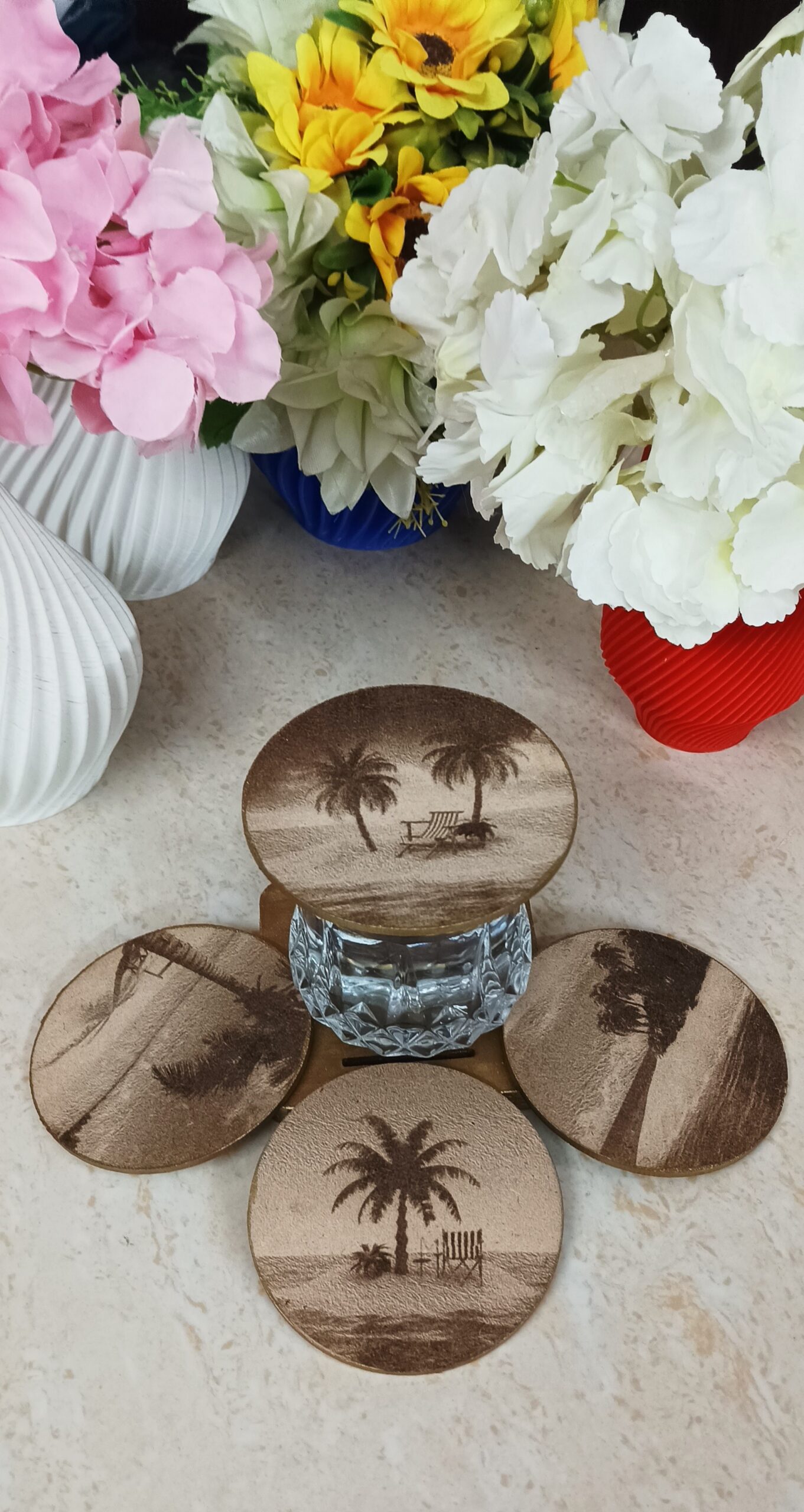 COASTERS (SET OF 5) with stand - ADS Crafts